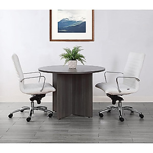 NBF at Work 42" Round Conference Tables - Thermally Fused Gray Laminate Conference Room Tables - X Base Office Meeting Table - Durable Training Tables for Brainstorming Collaboration Sessions