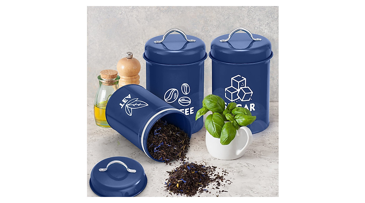 E-far Navy Blue Bread Box & Canister Set - Rustic Kitchen Storage