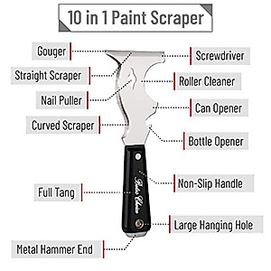 Bates- Paint Scraper, 10 in 1 Painters Tool, Paint Scrapers for Wood, Painters Tool, Painters Knife, Paint Scraper for Painting, Putty Knife, Metal Scraper, Spackle Tool, Putty Scraper, Knife Scraper