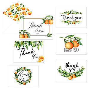 72 Pieces Orange Thank You Cards Includes 36 Pieces Orange Non-adhesive Envelopes and 36 Pieces Orange Green Leaves Greeting Cards Watercolor Orange Blank Notes Cards for Birthday Party Baby Shower