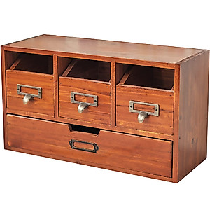 4-Drawer Desktop Organizing Cabinet - Office Supplies Organizer Chest - Vintage Drawers for Desk or Table Top - Classic Wood Drawers for Desktop - Drawer Organizer for Work Desk or Study Table