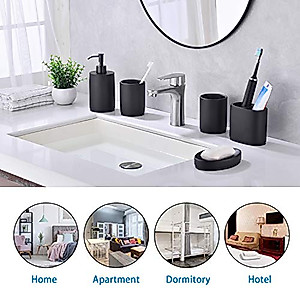 ZEXZEN Bathroom Accessories Set 5 Piece, Matte Black Bathroom Sets Accessories with Soap Dispenser,Toothbrush Holder,Soap Dish,Tumbler Cup,Resin Bathroom Gift Set (Matte Black)