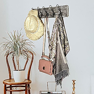 WRIGHTMART Wooden Coat Rack Wall Mounted with 5 Hanger Hook, for Porch, Kitchen, Bedroom, Hallway, Antique Farmhouse Rustic Character, Mahogany Wood, (Aged Whitewash Bronze Hook)