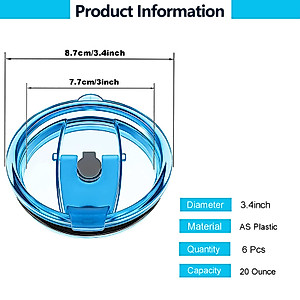 6Pcs 20 oz Tumbler Lids Replacement Spill-proof Splash Resistant Covers Fits for 20oz YETI Rambler,Ozark Trail,Old Style Rtic and More (20oz-6Pcs)