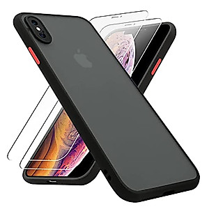 KIOMY iPhone Xs Max Case - 6.5" Black, Translucent Matte Cover, Soft Edge TPU Frame, Hard PC Back, 2 HD Tempered Glass Protectors