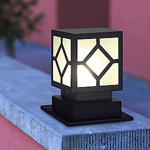 Bwldma Square Retro Courtyard Lamp Led Outdoor Waterproof Post Lamp Retro Industrial Home Garden Pillar Light Glass Lampshade Gate Villa Courtyard Park Column Headlight (Size : 28cm)