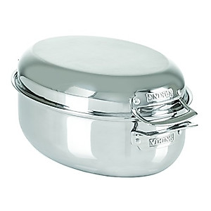 Viking Culinary 3-Ply Stainless Steel Oval Roasting Pan, 8.5 Quart, Includes Metal Induction Lid & Rack, Dishwasher, Oven Safe, Works on All Cooktops including Induction