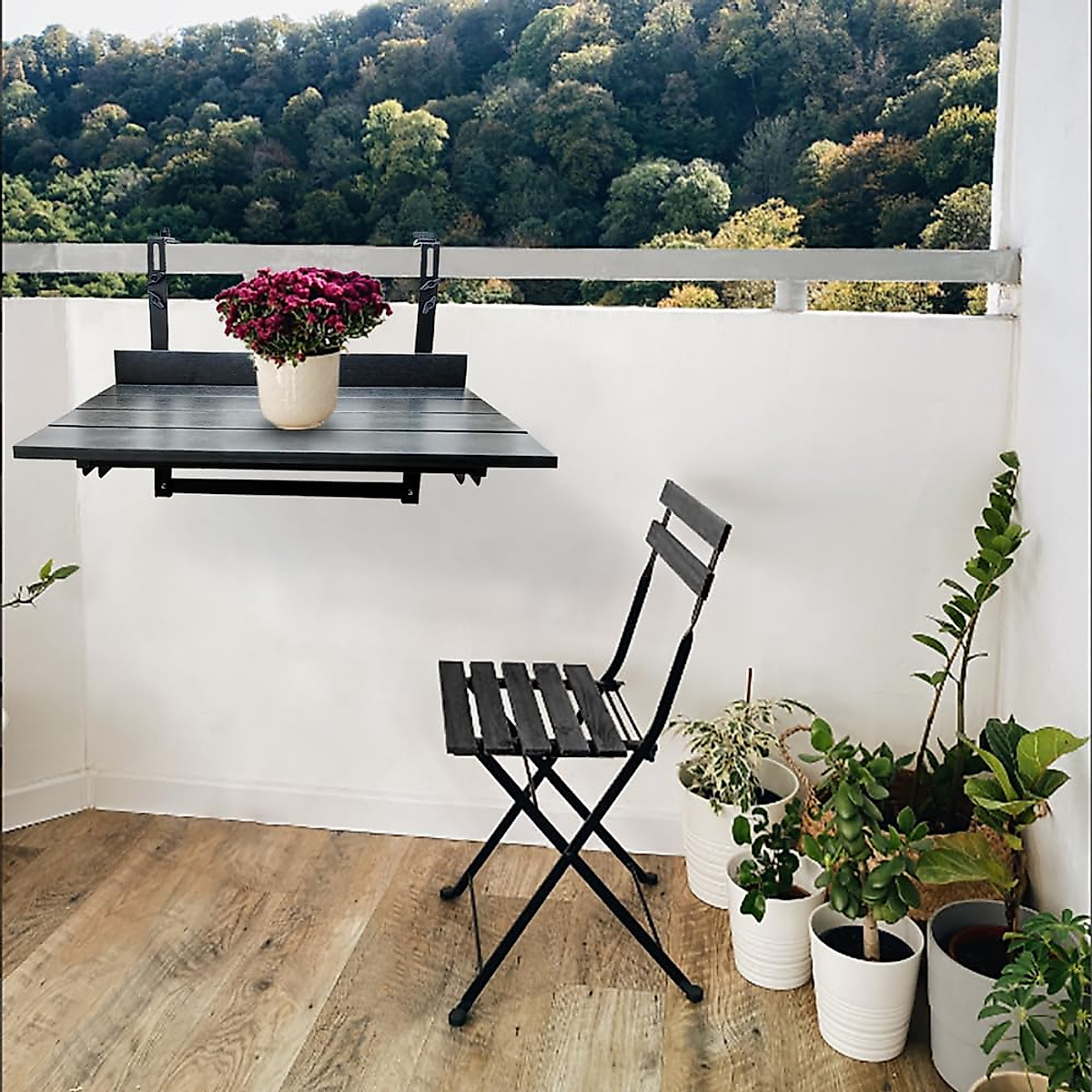 Generic Annurssy Foldable Balcony Railing Table, Rail Hanging Bar Table, Garden Baluster Patio Table(Black), Large