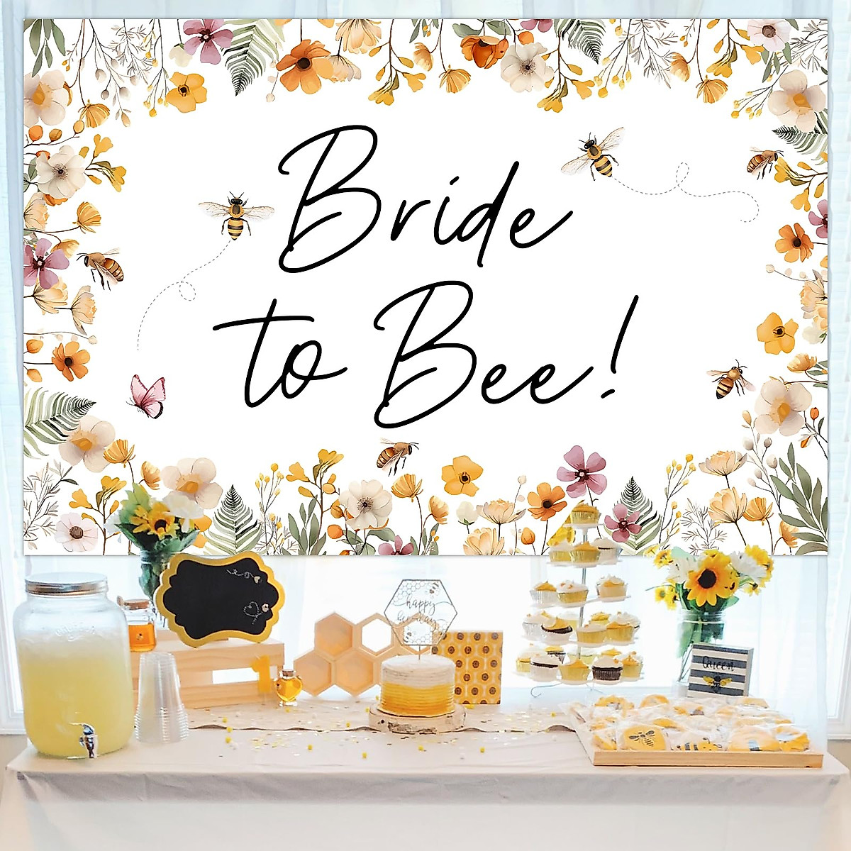 Bride to Be Backdrop Banner Bride to Bee Bridal Shower Decor Honey Bee Bachelorette Decorations Flowers and Bee Backdrop for Photoshoot Bee Floral Bachelorette Engagement Wedding Supplies