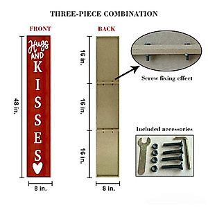 KPSheng 8x48 Inch Hugs And Kisses Porch Sign, Valentine Heart Sign Standing Hanging Porch Decor for Valentine's Day Home Front Door Yard Party Decor