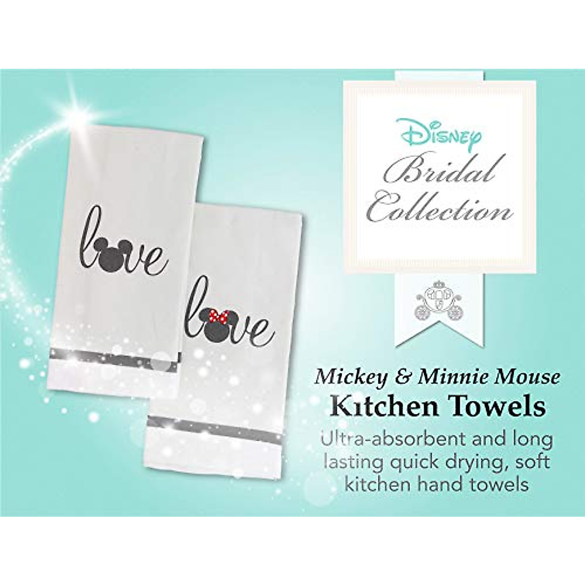 Disney 100% Cotton Kitchen Towels, 2pk, 16 x 28 inches - Mickey and Minnie Love