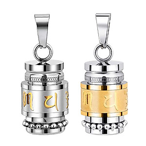 freneci Tibetan Buddhist Prayer Wheel Pendant Nepal Om - Silver, 23x12mm