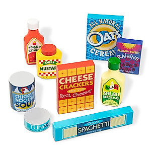Melissa & Doug Wooden Pantry Products Play Food Set (9 pcs) - Pretend Play Kitchen Accessories, Wooden Play Grocery Sets For Kids Ages 3+