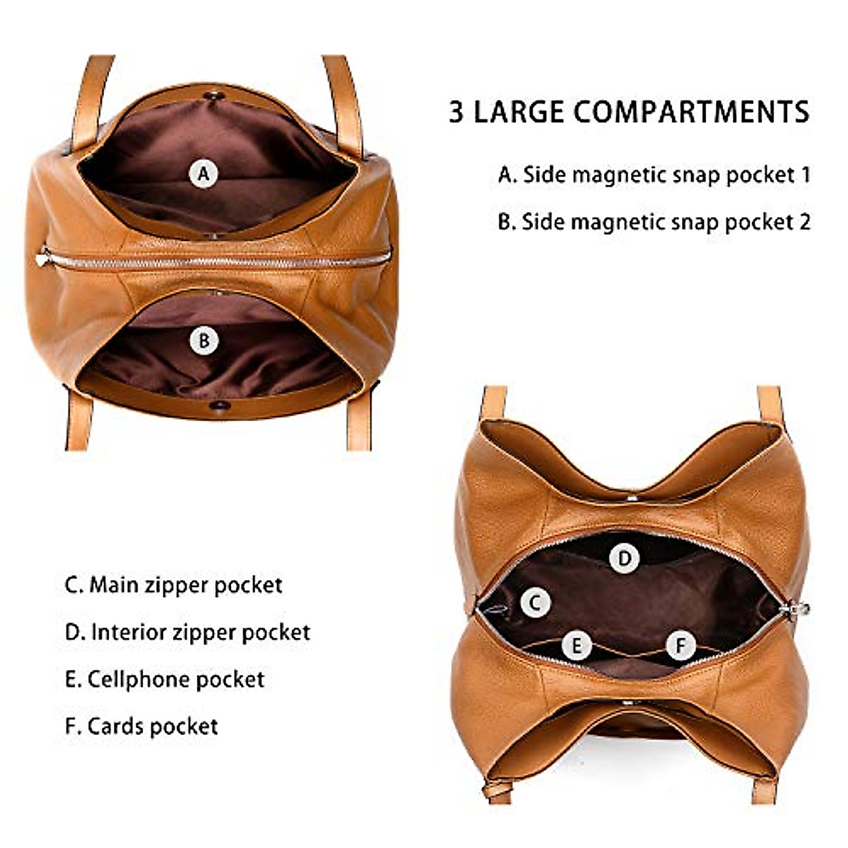 S-ZONE Women Shoulder Bag Leather Hobo Purse Medium Handbag Multi-pocket Tote with Tassel