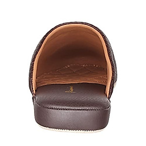 PAMIR Mens Premium Leather House Slippers with Memory Foam Brown Size 10