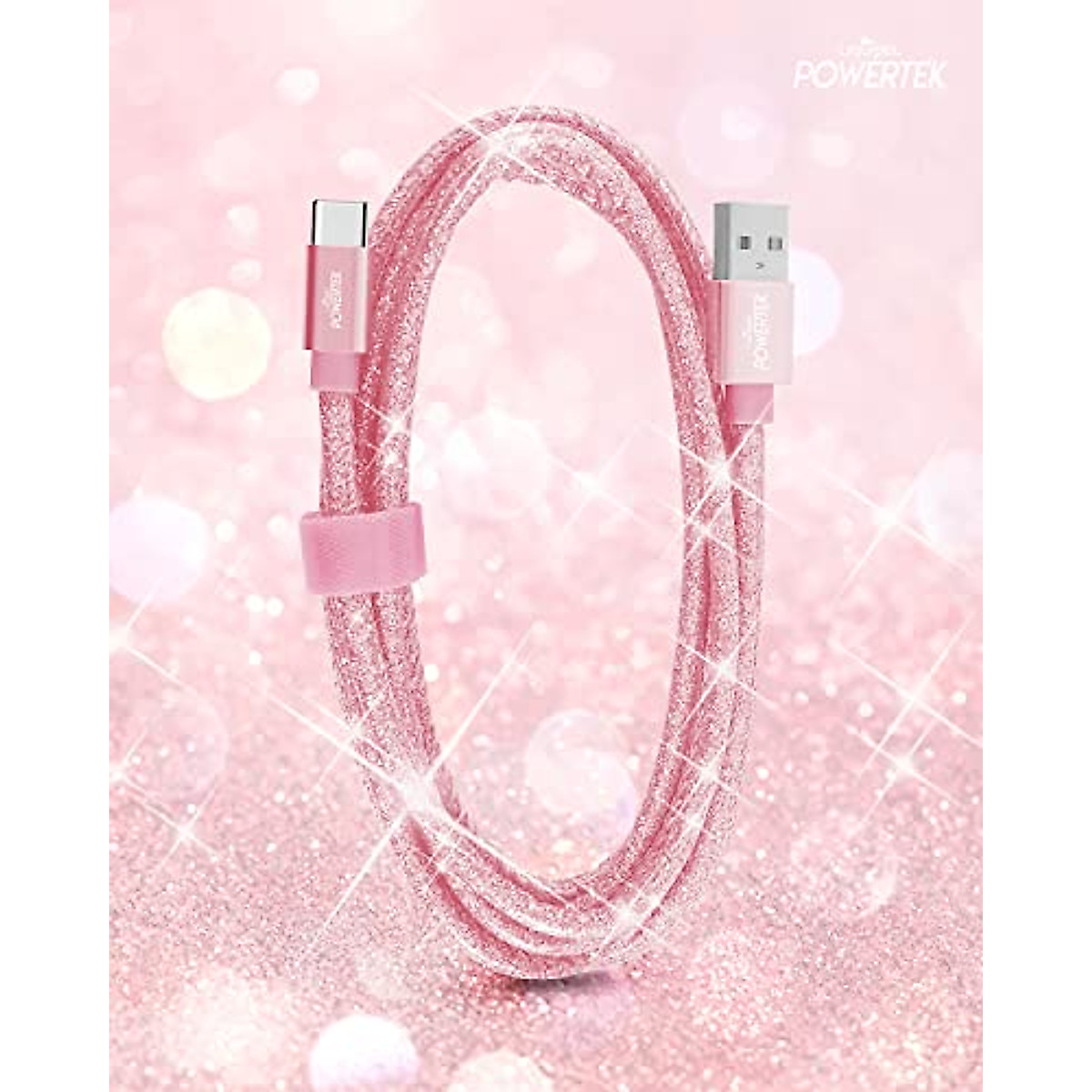 LIQUIPEL USB Type C Cable 6ft, USB A 2.0 to USB-C Fast Charger Extra Long Durable, Glitter Cables (Pink)