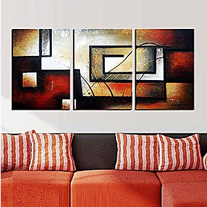 ARTLAND Modern 100% Hand Painted Abstract Oil Painting on Canvas The Maze Of Memory 3-Piece Gallery-Wrapped Framed Wall Art Ready to Hang for Living Room for Wall Decor Home Decoration 24x48inches