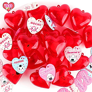 FiGoal 30 PCS Valentine’s Day Kids Gift Mochi Set with 30 Assorted Mochi Filled Hearts and 30 Valentines Gift Cards for Kids Classroom Prize Student Toy Present Valentine Gift Exchange