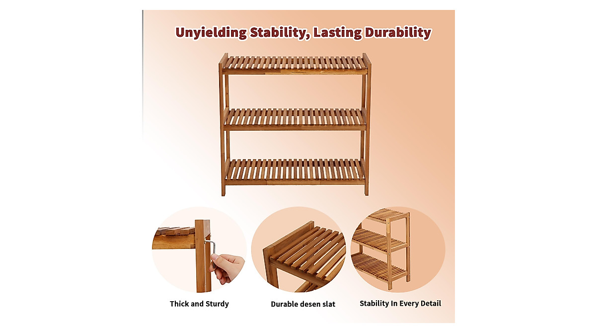 Acacia Wood 3-Tier Shoe Rack | Indoor/Outdoor & Stackable