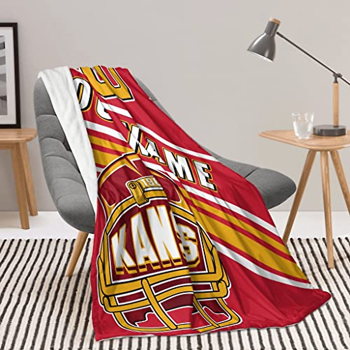 Yieking Custom Gifts for Men Football City Blanket for Bed Add Name and Number Throw Blankets, 40" x 50", 50" x 60", 60" x 80"