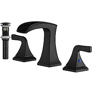 Bathfinesse 3 Hole Widespread Bathroom Faucet Two Handle 8 Inch Matte Black Bathroom Sink Faucets & Parts with Pop Up Drain Assembly Deck Mount Lacquer Vanity Stylish Modern Supply Hose Lead-Free