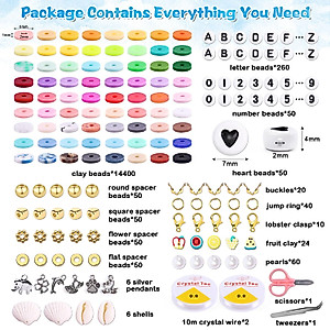 15130pcs Clay Beads for Bracelet Making Kit, 72 Colors Polymer Flat Heishi Beads for Jewelry Making with Charms, Friendship Bracelet Kit with Letter Beads for Adults, 4 Boxes
