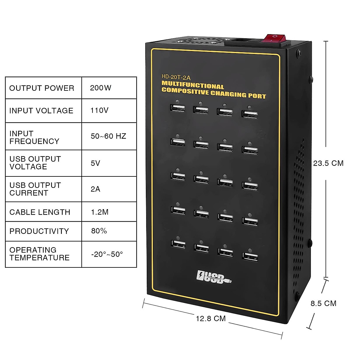 USB Charging Station,Cinlinso 20 Port 200W/40A Multiple USB Charger Station with Intelligent Protection for Smartphone Tablet School Shopping Hotel Malls