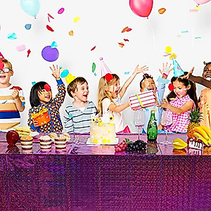 4 Pack Iridescence Plastic Tablecloths Shiny Disposable Laser Rectangle Table Covers Holographic Foil Tablecloth Iridescent Party Decoration Birthday Bridal Wedding Christmas 54" x 108"(Pink & Purple)