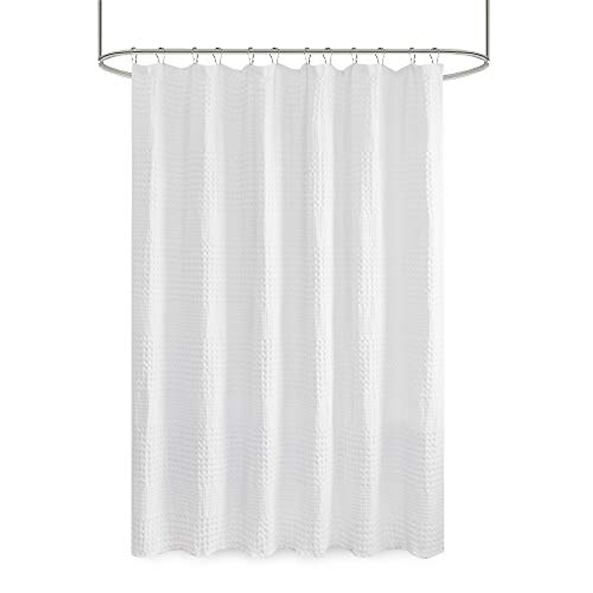 Madison Park Arlo 100% Cotton Shower Curtain, Texture Waffle Weave Design 800 GSM Hotel Quality, Soft Trendy Bathroom Décor, Machine Washable, Bathtub Fabric Privacy Screen, 72" x 72", White