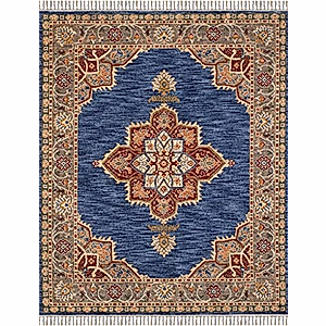 LUXE WEAVERS Otika 8694 Modern Oriental Premium Blue Area Rug 8x10, Geometric Fringe Rug
