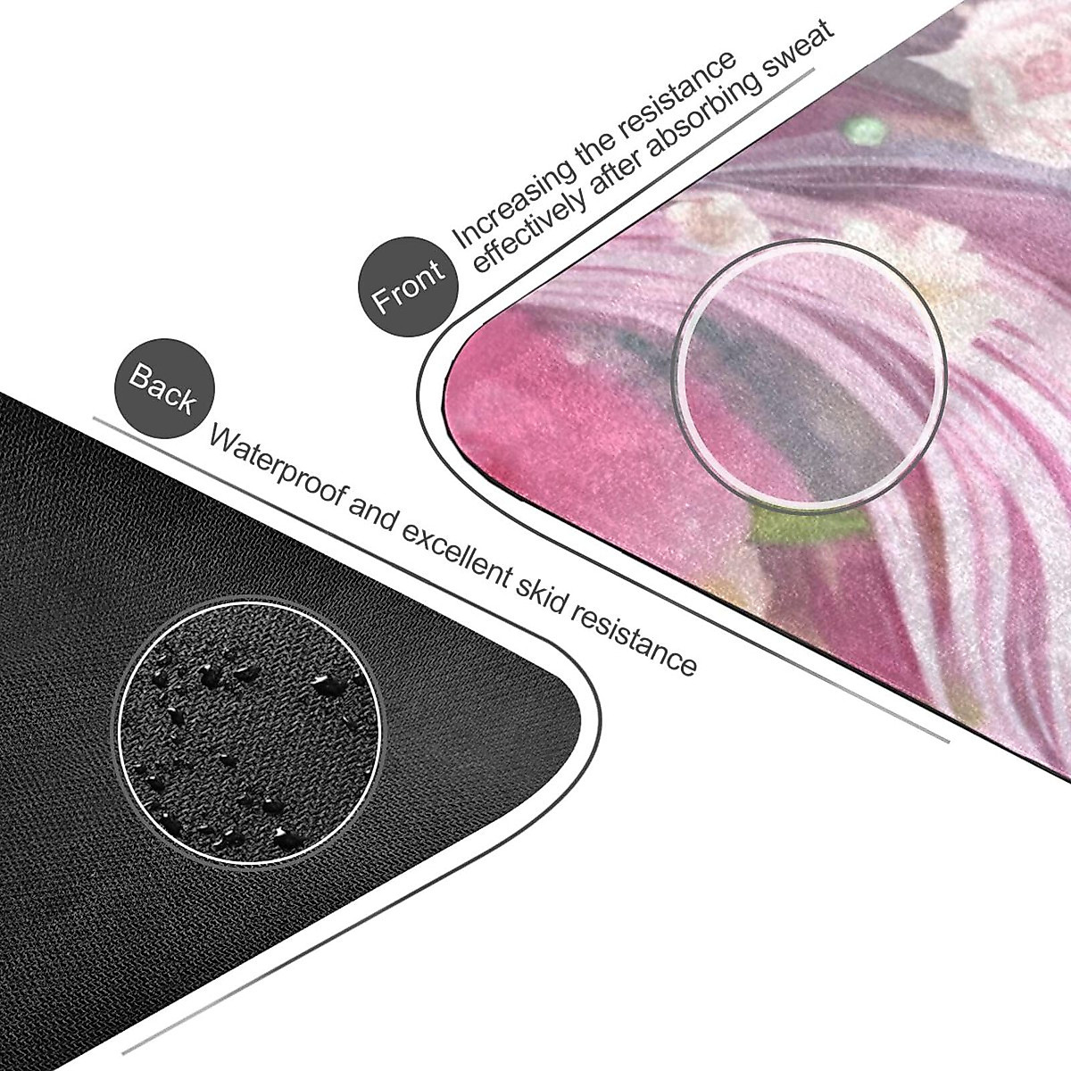 GOODOLD Cute Horse Pink Yoga Mat, 71 x 26 Inch Non-slip Yoga Mats Folding Travel Exercise Mat Indoor Outdoor Gym Pilates with Storage Bag for Women Men