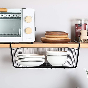 HOMOKUS Under Shelf Baskets for Storage, Under Shelf Wire Basket Carbon Steel Basket Under Cabinet Shelf, Welding Joints, Baking Finish, Easy to Install without Holes, 6 PCS, Black