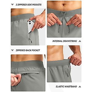 Pudolla Men's Workout Running Shorts with 3 Zipper Pockets Lightweight 7" Gym Shorts for Men Athletic Walking Hiking(Bright Grey Medium)