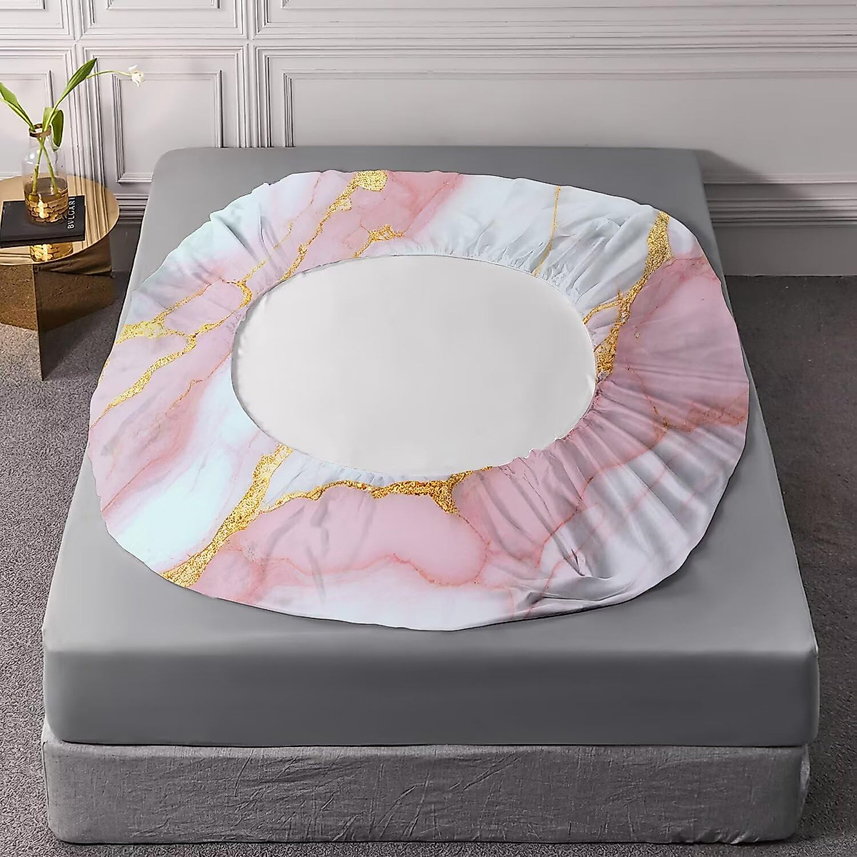 FUYEUN Pink Marble Sheets Set Twin Size Aesthetic Marbling Kids Bedding for Girls Teens Bedroom Bed, Chic Fitted Sheets Bedspread Set,1 Flat Sheet 1 Fitted Sheet 1 Pillowcase