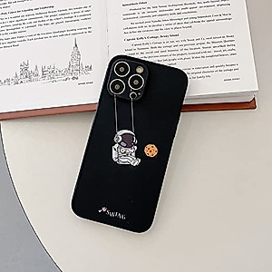 Yonds Queen for iPhone 13 mini Cute Case, Cool Cartoon Swing Astronaut Planet Moon Design Stylish Soft TPU Bumper Shockproof Anti-Slip Protector Case (iPhone 13 mini, Black Planet)