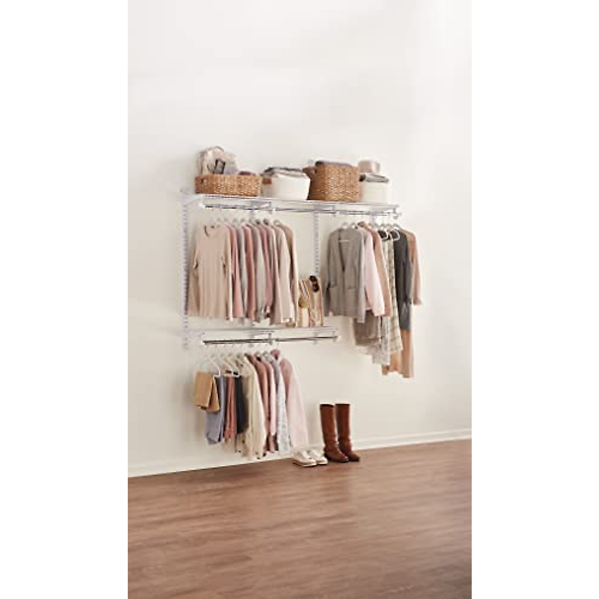 Rubbermaid Configurations Classic Closet Kit, White, 3-6 Ft., Wire Shelving Kit with Expandable Shelving and Telescoping Rods, Custom Closet Organization System, Easy Installation