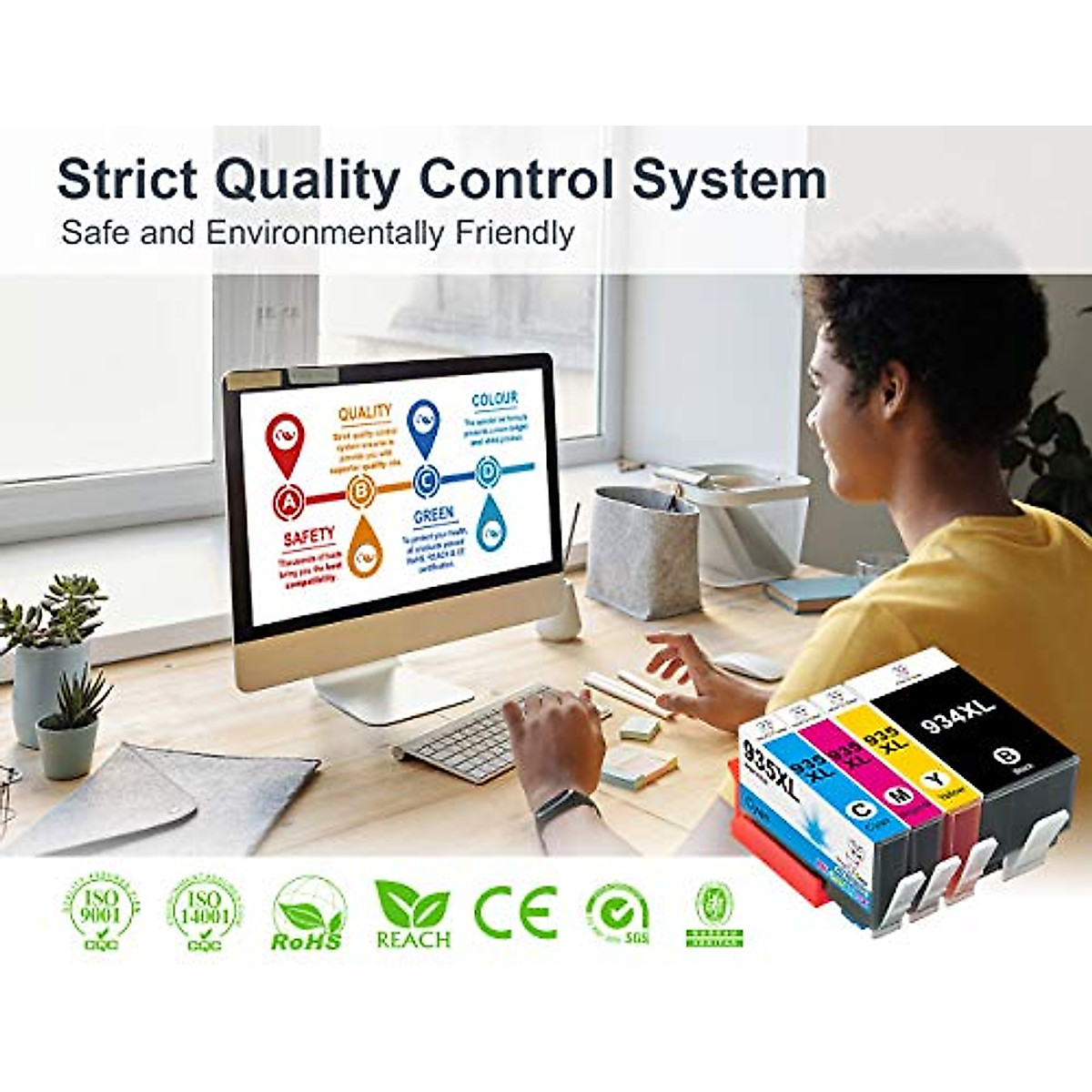 Miss Deer Compatible 934 935 Ink Cartridge Replacement for HP 934XL 935XL Work with Officejet 6812 6815 6820 6825 Officejet Pro 6230 6830 6835 Printer (1 Black, 1 Cyan, 1 Magenta, 1 Yellow) 4 Pack