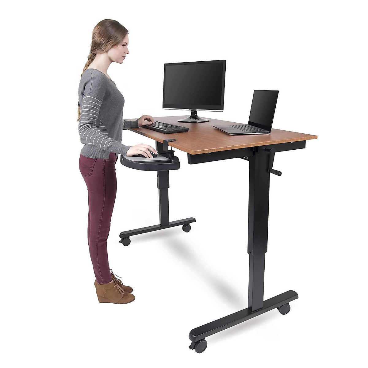 Stand Up Desk Store Clamp On 360 Degrees Swivel Out Mouse Tray with Storage for Desks and Tables Up to 1.5" Thick