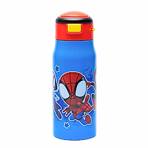 Zak Designs Marvel Spidey And His Amazing Friends Vacuum Insulated Stainless Steel Kids Mesa Water Bottle with Flip-Up Straw and Locking Spout Cover, Durable Cup for Sports or Travel (13.5oz, 18/8 SS)