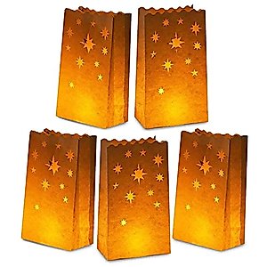 Stmarry White Paper Luminary Bags - 50-Pack Candle Lantern Bags, Fire-Retardant, Star Luminaries for Christmas, Weddings, Birthday Party Valentine's Day Decoration, 5.9 x 10 x 3.5 Inches