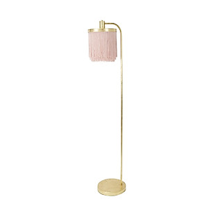 Decor Therapy Framboise Fringe Shade Floor Lamp, Gold Leaf
