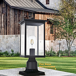 TODOLUZ Outdoor Post Light Fixture, Black 1-Light Exterior Post Lantern with Clear Glass, Porch Post Lighting for Patio Garden Walkway Path Doorway