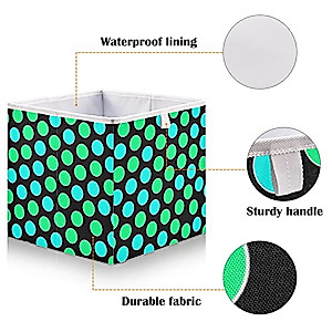 Green Blue Dots Storage Basket Storage Bin Rectangular Collapsible Toy Boxs Clothes Toys Bin Organizer for Office Outside Cars