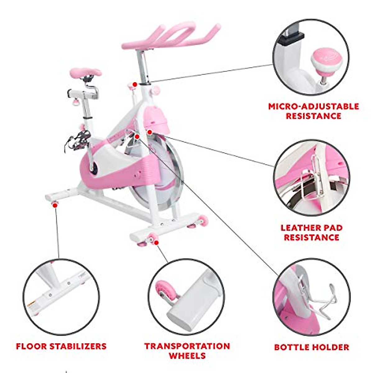 Sunny Health & Fitness P8150 Belt Drive Premium Indoor Cycling Bike, Pink
