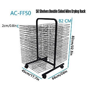JIAHESHYP Art Drying Rack for Artist Painting Panels, A3 Paper & Prints, Metal Steel Double Sided 50 Wire Shelves Drying Rack Artwork Organizer for Classroom, Art Studios and Home Use, Black