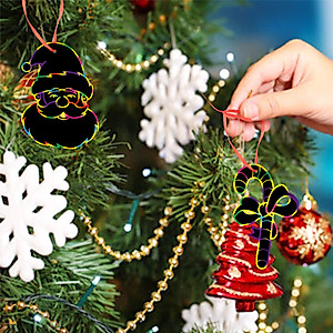 LOKIPA Christmas Scratch Paper Art Set, 80 Pieces Magic Rainbow Scratch Off Cards Ornaments for Kids Christmas