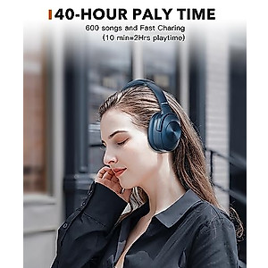 INFURTURE Q1 Active Noise Cancelling Headphones with Microphone，Wireless Over Ear Bluetooth Headphones, Deep Bass, Memory Foam Ear Cups, Quick Charge 40H Playtime, for TV, Travel