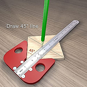 EIGNO Center Scribe Gauge Center Scribe Measuring Tool，Aluminum Alloy Center Finder,Woodworking Line Caliber Gauge,45/90 Degree Right Angle Line Gauge Carpenter Ruler，Removable and Replaceable Ruler.