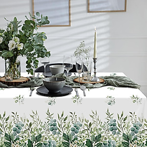 3 Pack Spring Sage Green Baby Shower Plastic Tablecloth, Eucalyptus Leaf Disposable Table Cover, Summer Rectangle Table Cloth for Bridal Baby Shower Birthday Wedding Party Decorations, 54x108 Inch