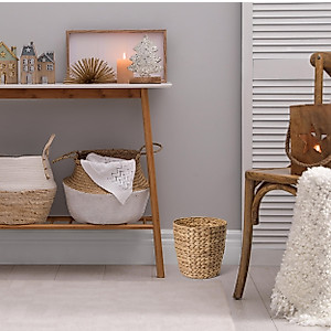 SNOWECRAFT 2-Pack Woven Waste Basket for Bathroom, Bedroom, or Living Room | Wicker Wastebasket Style Handwoven Basket Made from Water Hyacinth | Modern Boho Storage Basket